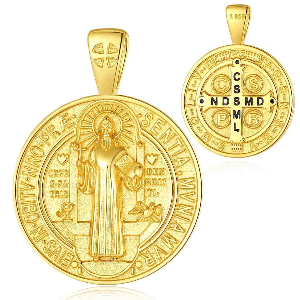 18K Gold Plated Silver St. Benedict Necklace Medallion | Xenos Jewelry
