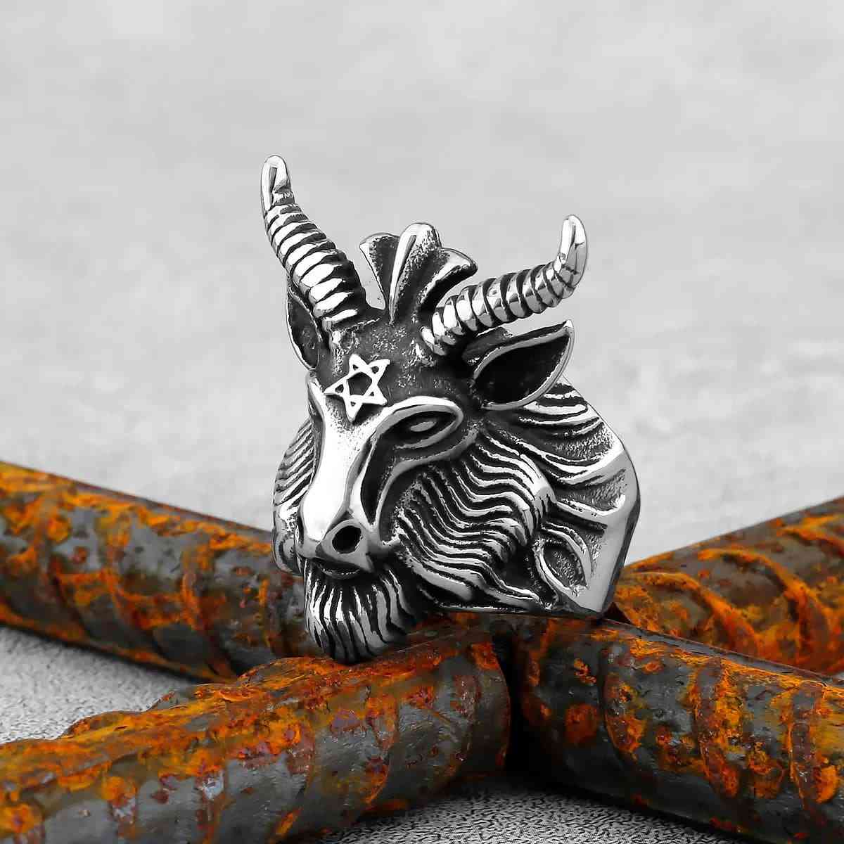 Baphomet Goat Head Ring with Seal | Xenos Jewelry