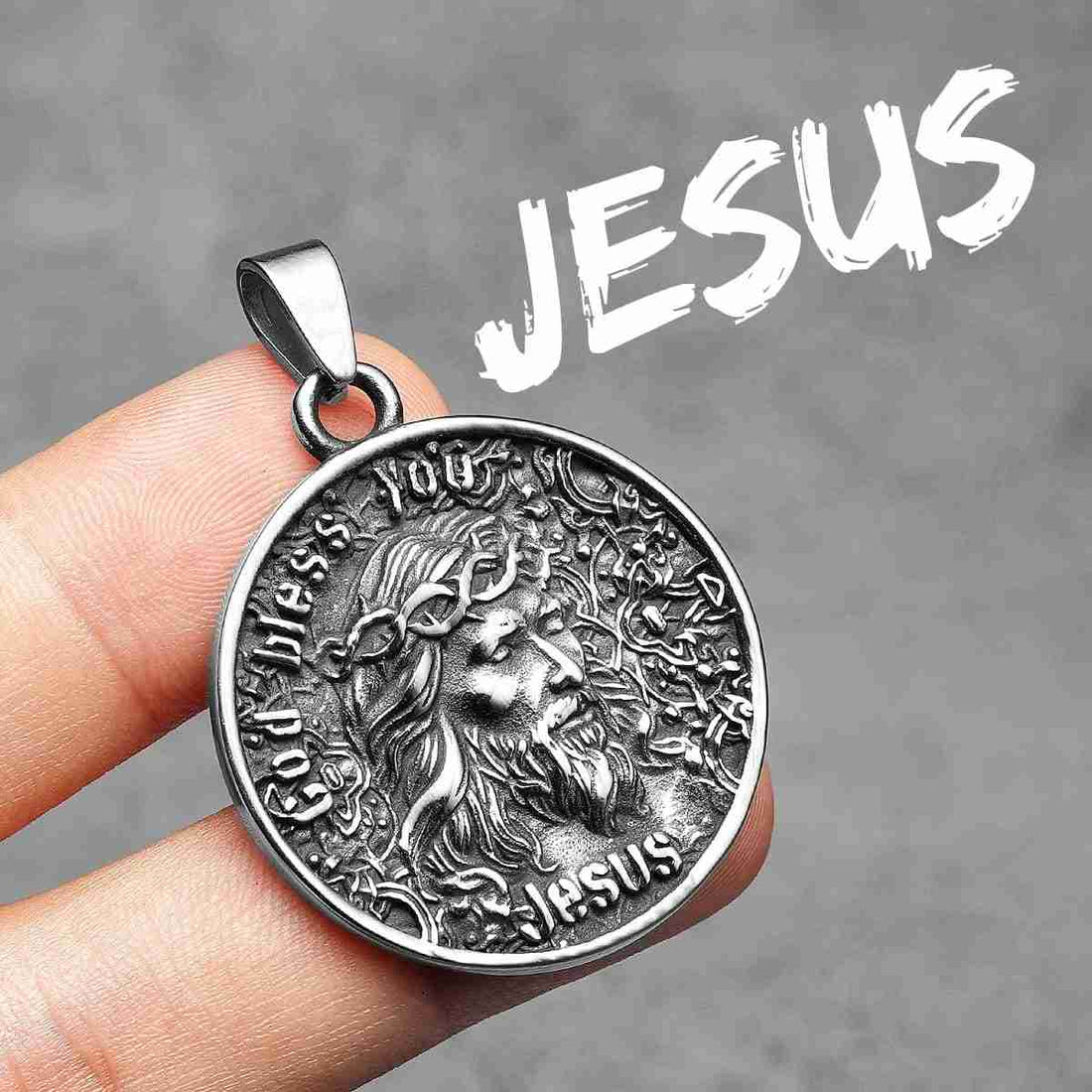 Round Jesus Pendant with Crown of Thorns | Xenos Jewelry