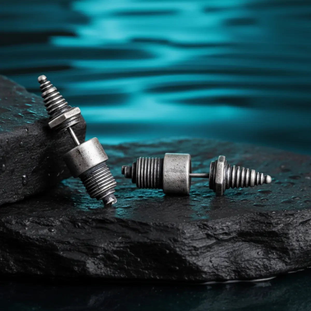 Steampunk Spark Plug Stud Earrings 925 Silver
