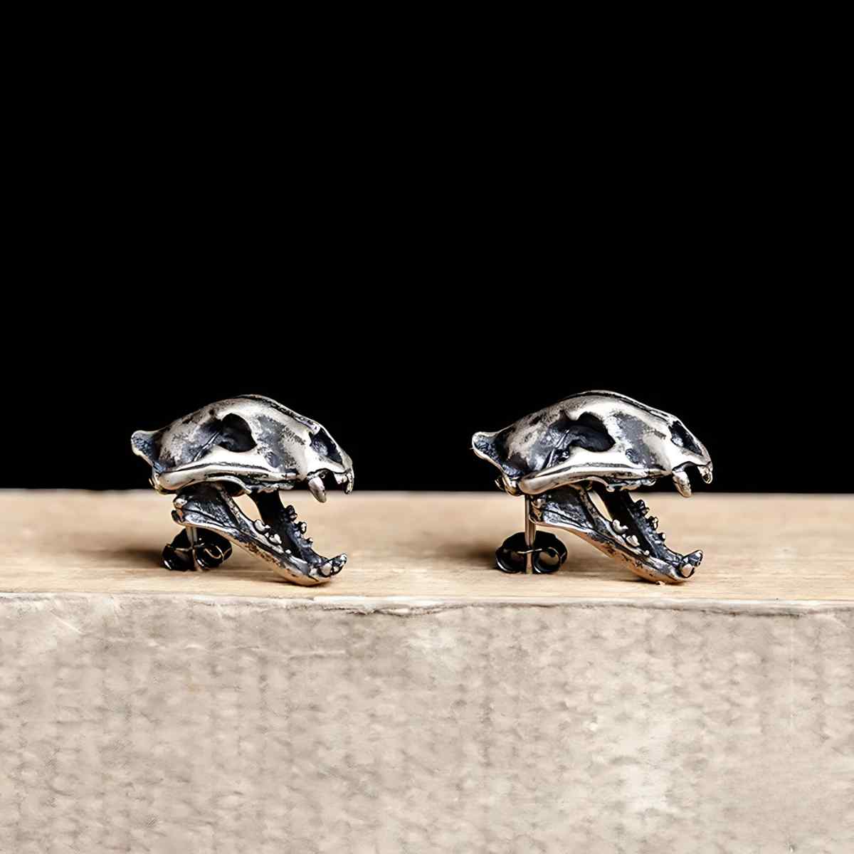 Sterling Silver Saber Tooth Tiger Stud Earrings