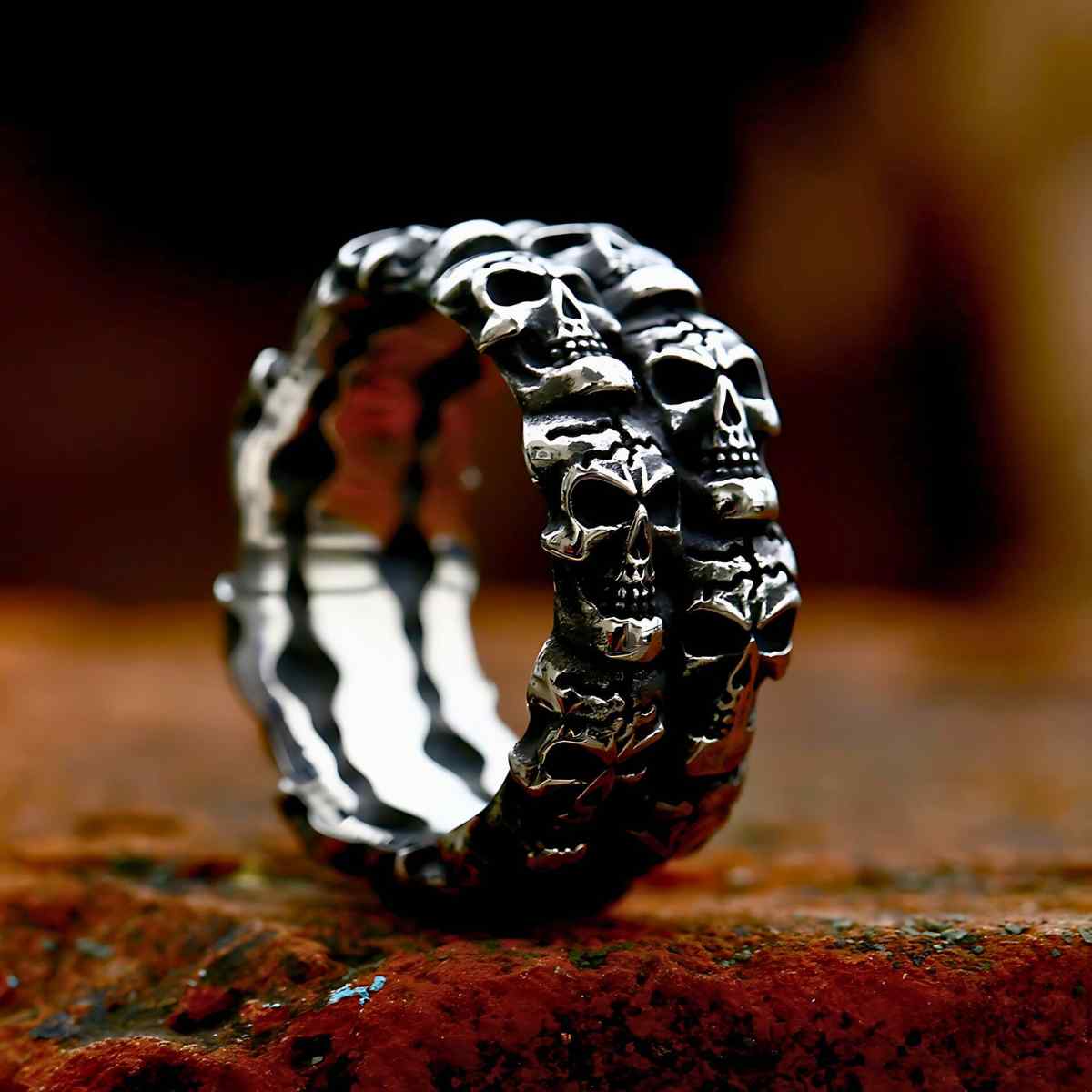 Double Row Skull Ring Stainless Steel